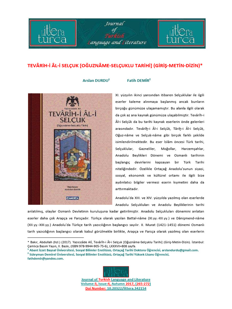 Arslan Durdu Fatih Demir Tevarih I Al I | PDF
