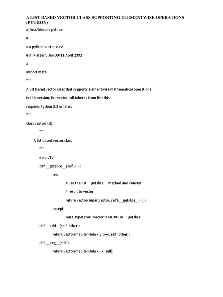 Python Vector Class for Elementwise Ops | PDF | Trigonometric Functions ...