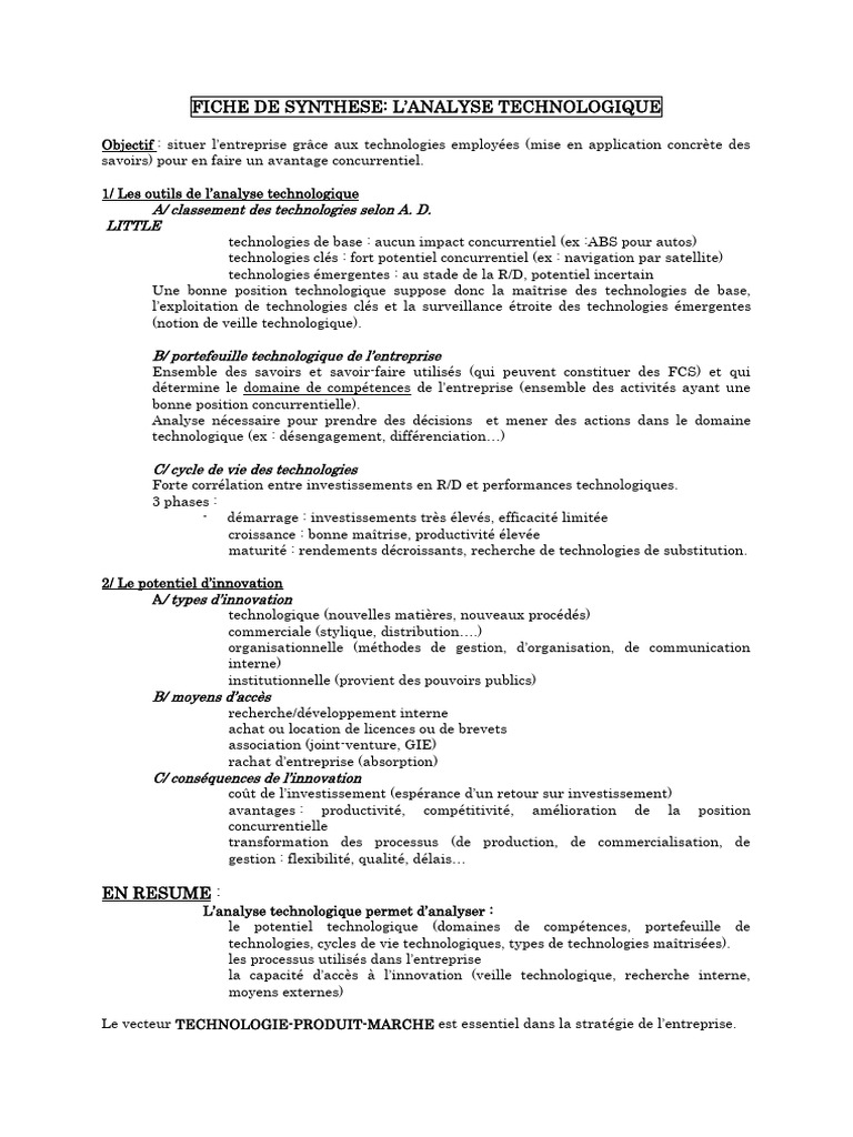 Syntese Analyse Technologique | PDF
