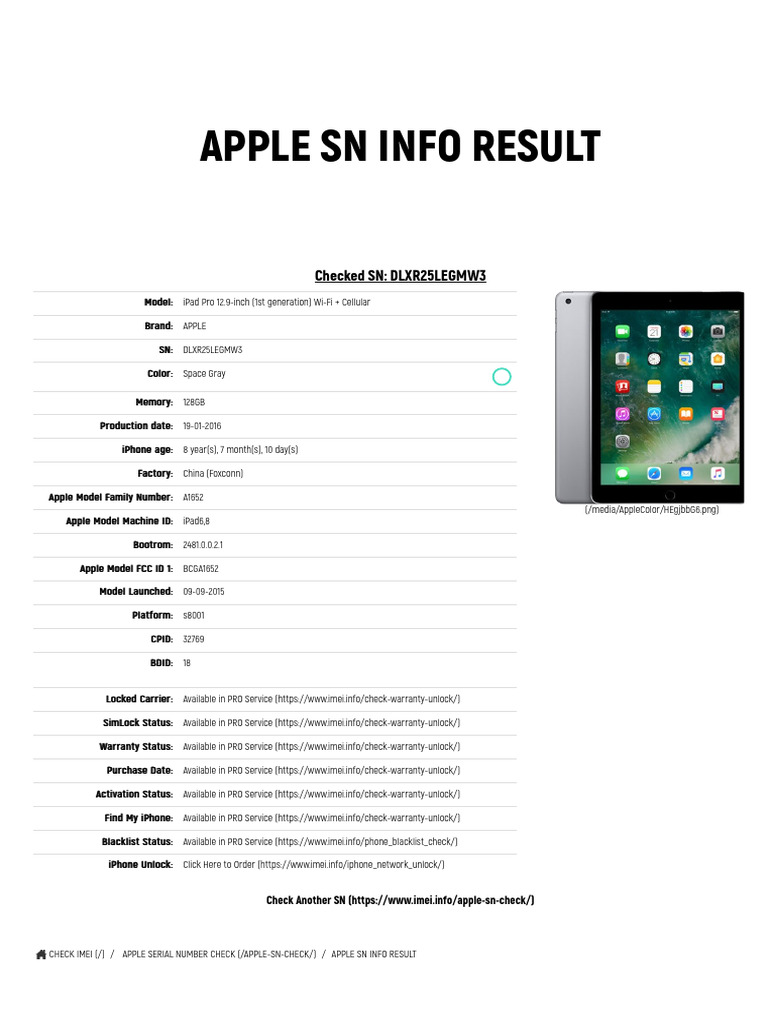 Apple SN Info Result - IMEI - Info | PDF