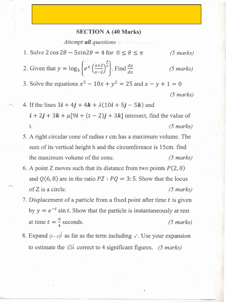 s6 Math1 Holiday Work | PDF