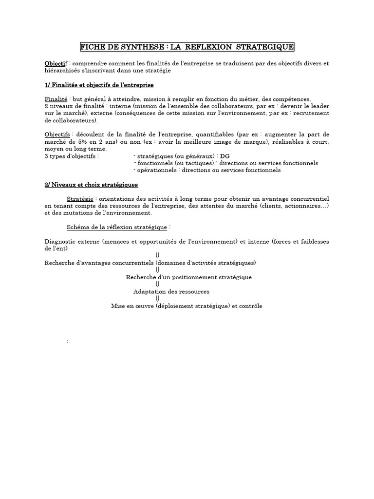 Syntese Reflexion Strategique | PDF