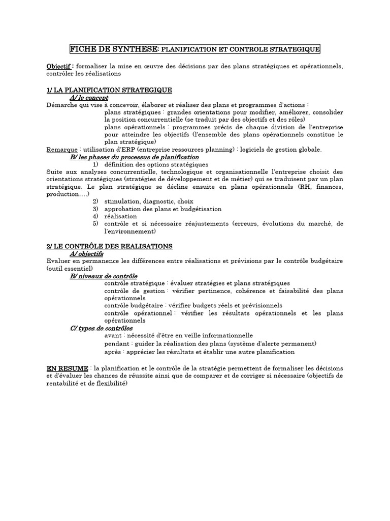 Syntese-Planification Controlestrategique | PDF