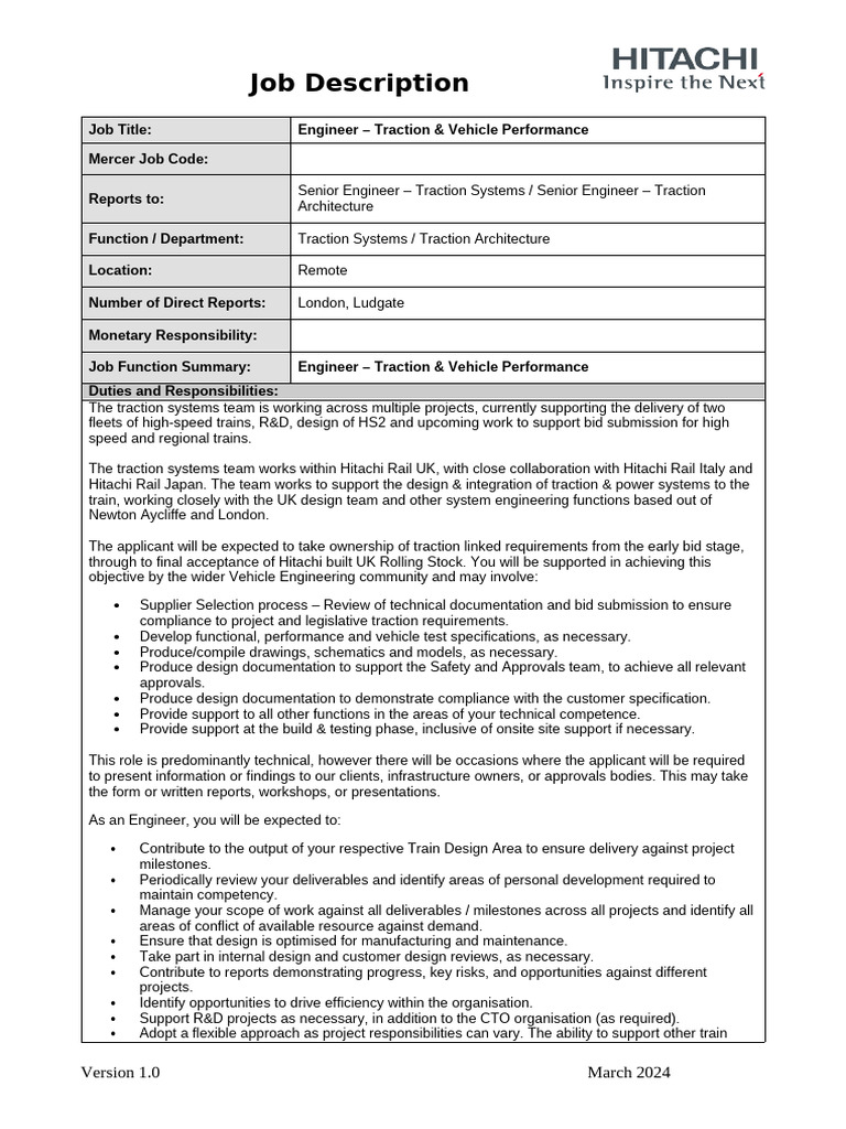 Engineer - Traction & Vehicle Performance JD | PDF | Specification (Technical Standard) | Business