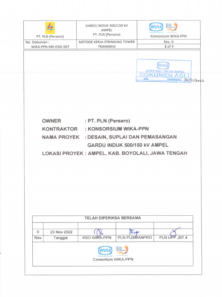 Metode Kerja Stringing Tower Transmisi R.0 | PDF