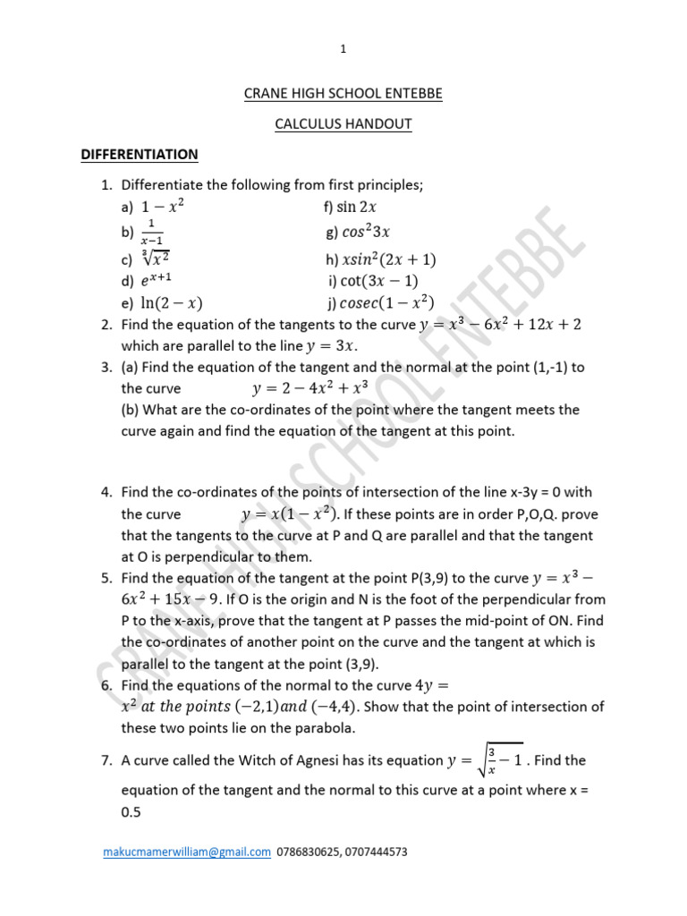 Calculus Handout | PDF