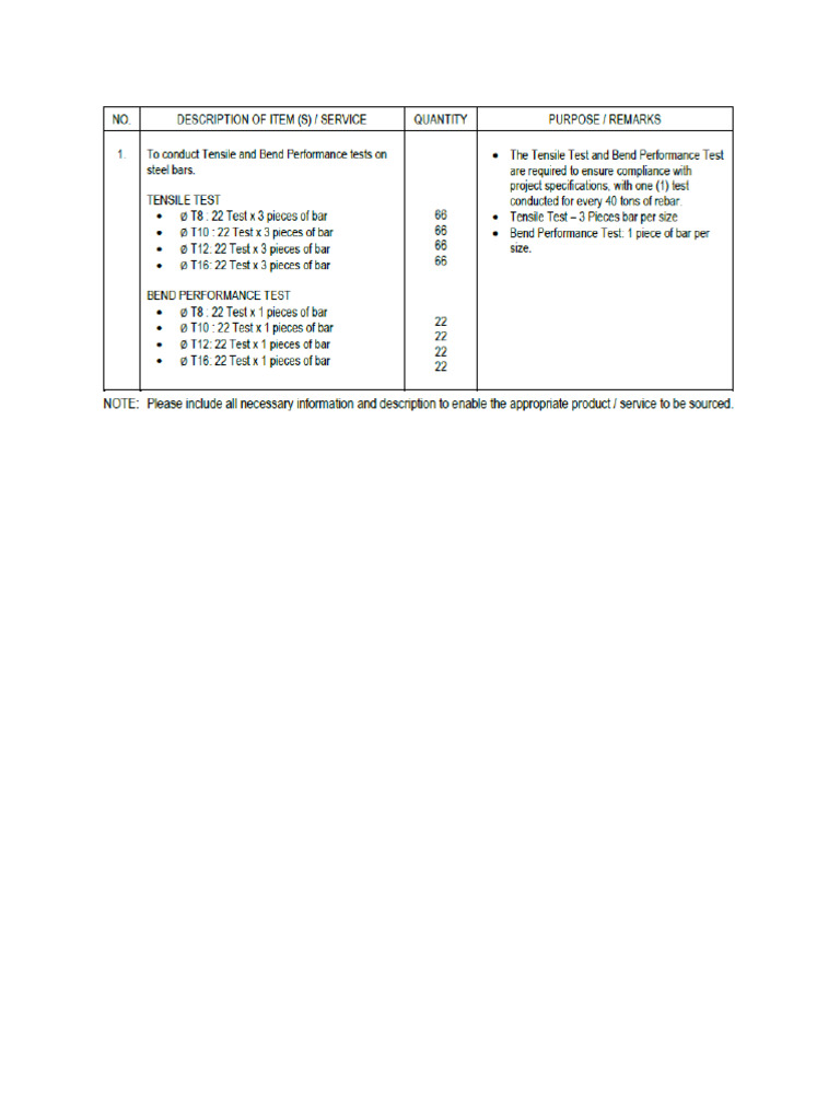 Item Description - Tensile and Bend Performance Tests On Steel Bars ...