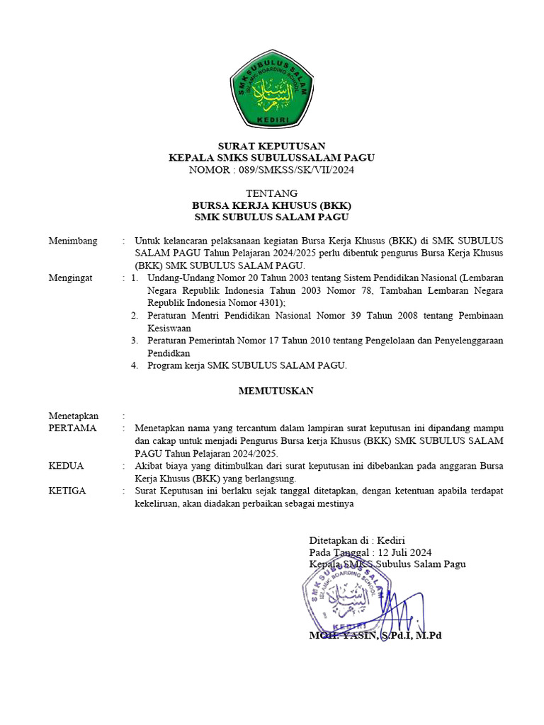 SK BKK SMK Subulus Salam | PDF