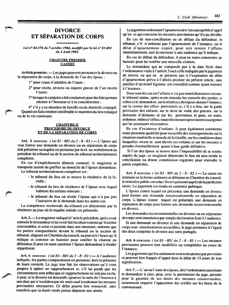 Loi Sur Le Divorce Et La Séparation de Corps | PDF