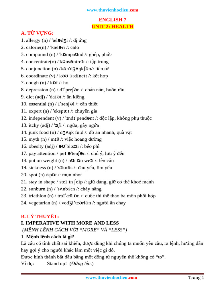 BTTHCS TA7 Unit 2 | PDF