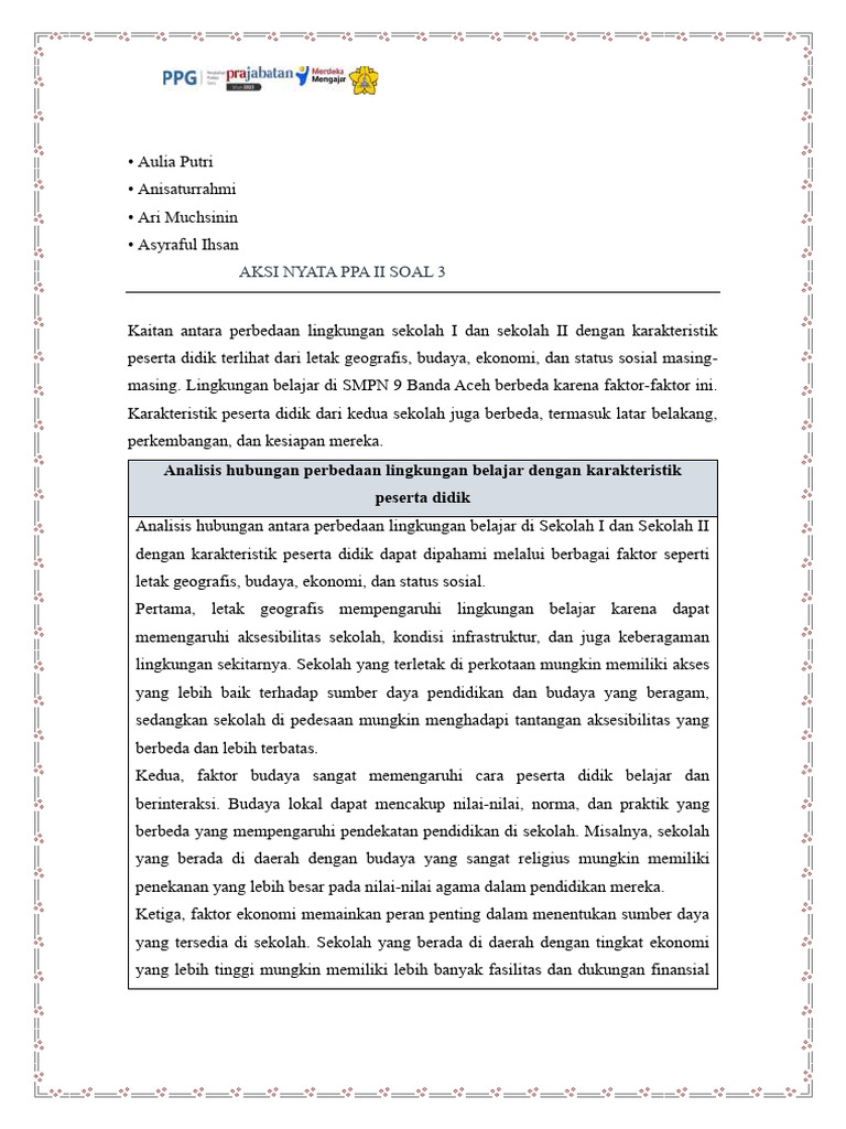 Aksi Nyata Ppa II Soal 3 | PDF