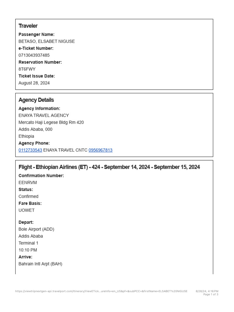 Electronic Ticket Receipt | PDF