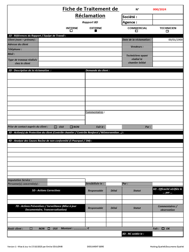 Fiche Traitement Réclamation 8D | PDF