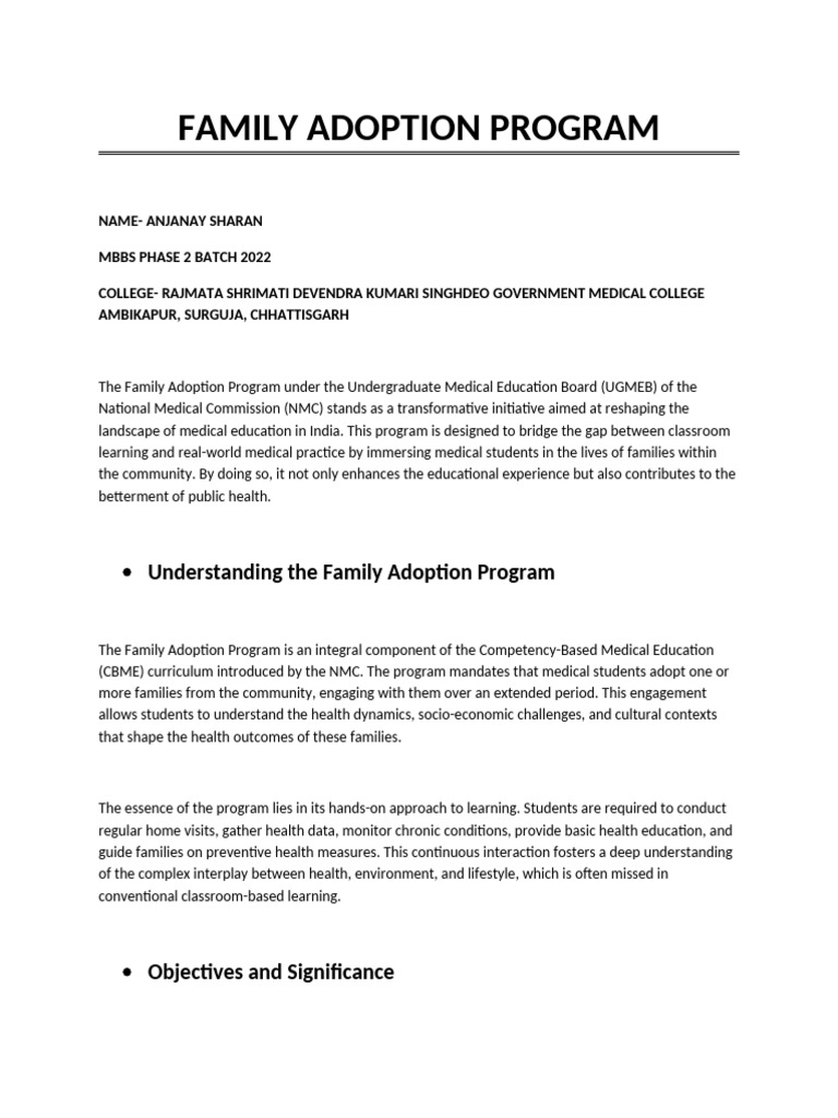 Family Adoption Program | PDF