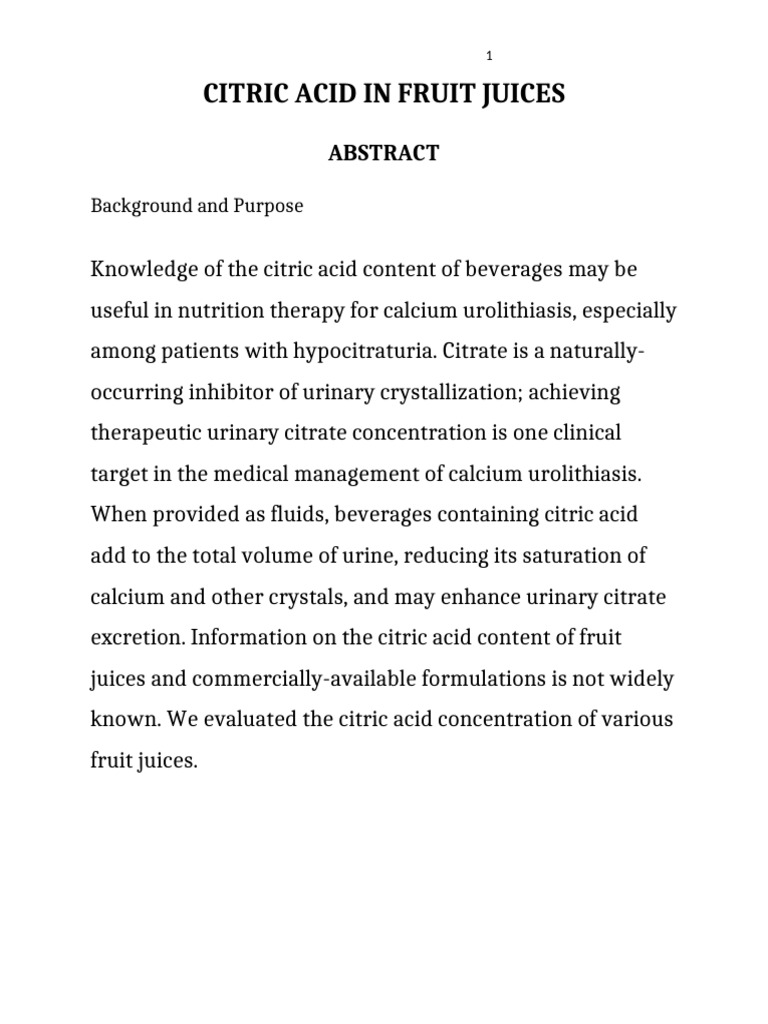 Citric Acid in Fruit Juices | PDF