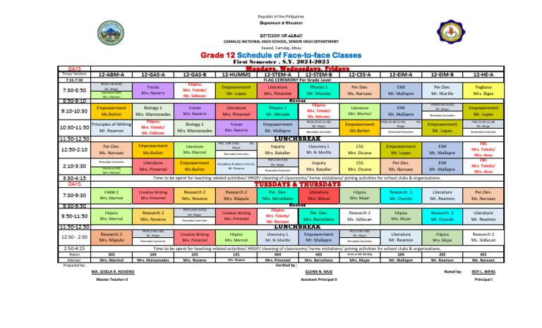 G12 1st Sem FINAL Edited Sched 24 25 | PDF