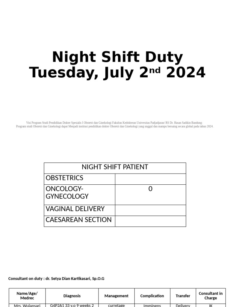 Night Shift Duty 02.07.2024 | PDF