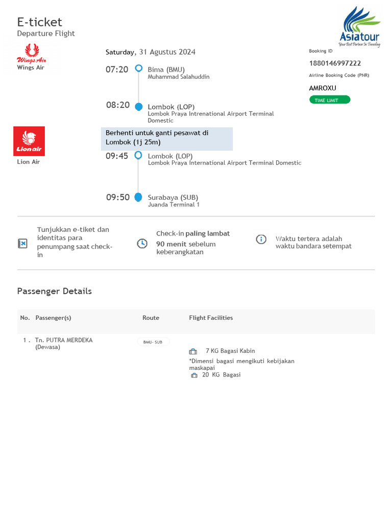 E-Ticket RESCHEDULE PUTRA MERDEKA | PDF