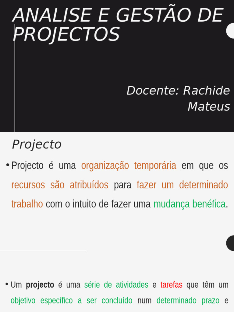AULA 1 - Analise e Gestão de Projectos - Conceito de Projecto | PDF