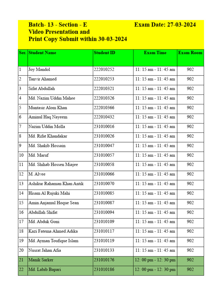 Engineering Drawing (B-12-Sec-C-AND-B-13-Sec-E) - Exam Time and Seat ...