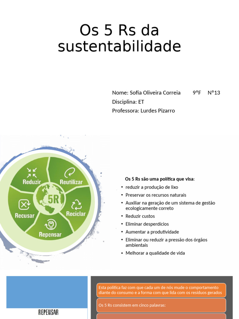Os 5 Rs Da Sustentabilidade: Nome: Sofia Oliveira Correia 9ºF Nº13 ...