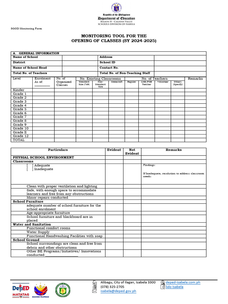 SGOD Monitoring Tool For The Opening of Classes | PDF | Classroom