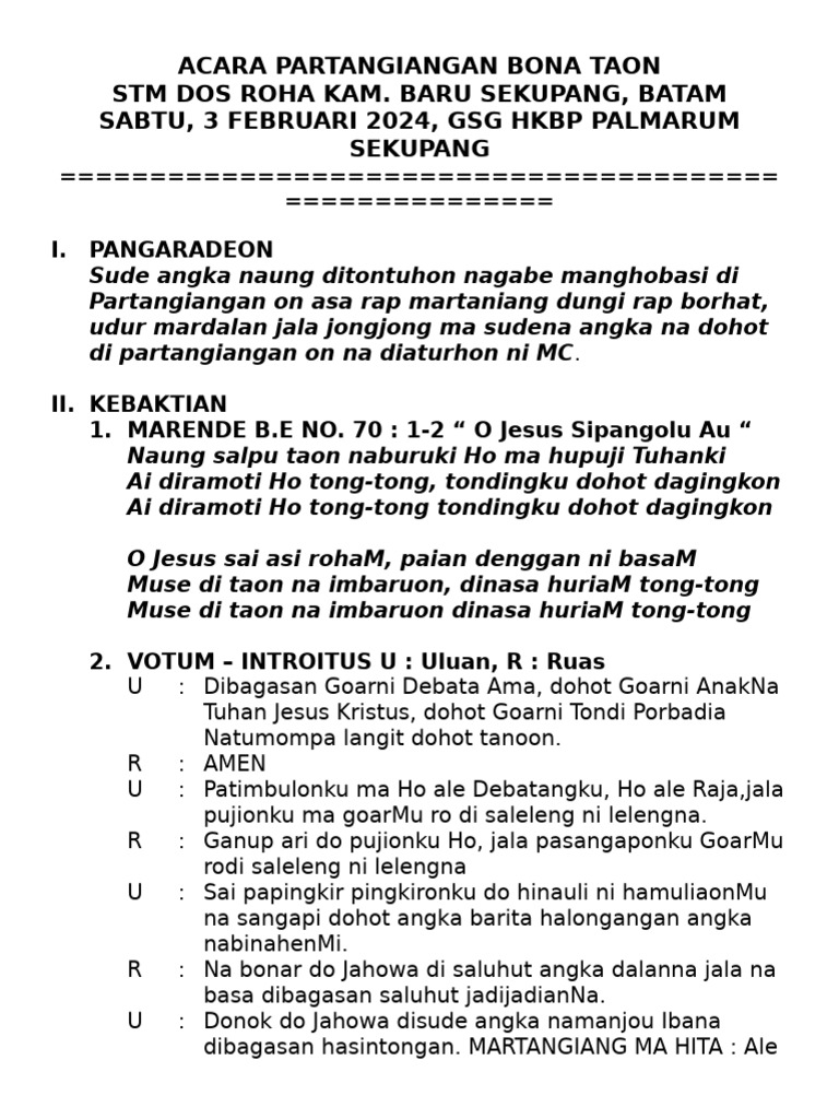Acara Partangiangan Bona Taon STM Dos Roha Kam | PDF | Religion & Spirituality