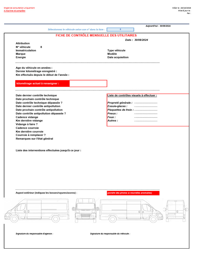 Fiche Mensuelle État Véhicule Utilitaire | PDF
