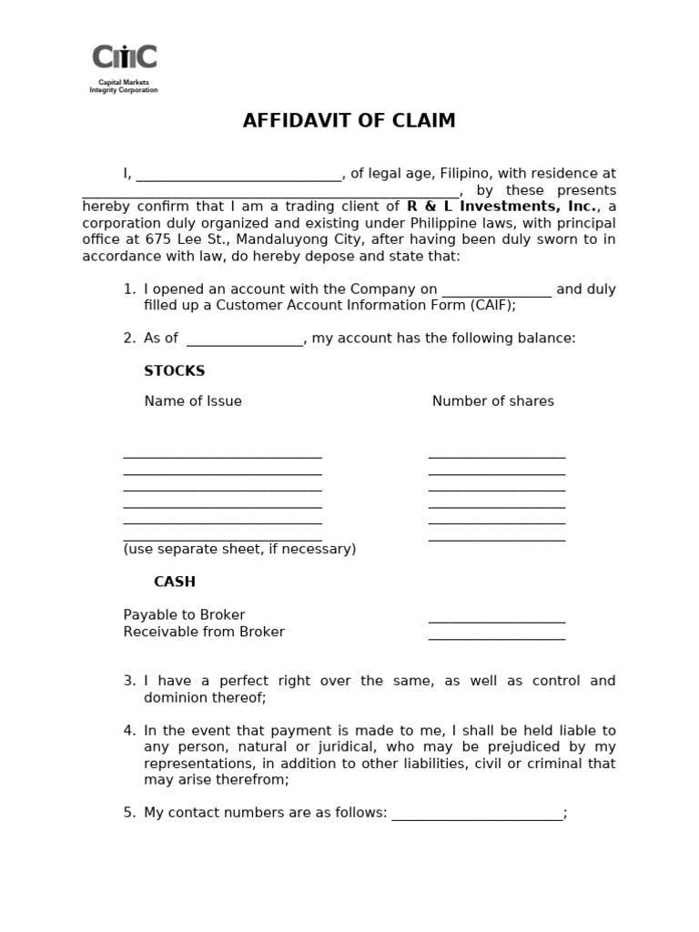 Affidavit of Claim - Individual | PDF | Affidavit | Justice