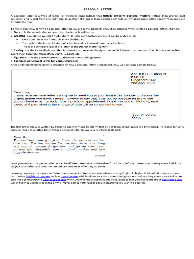 Personal Letter | PDF