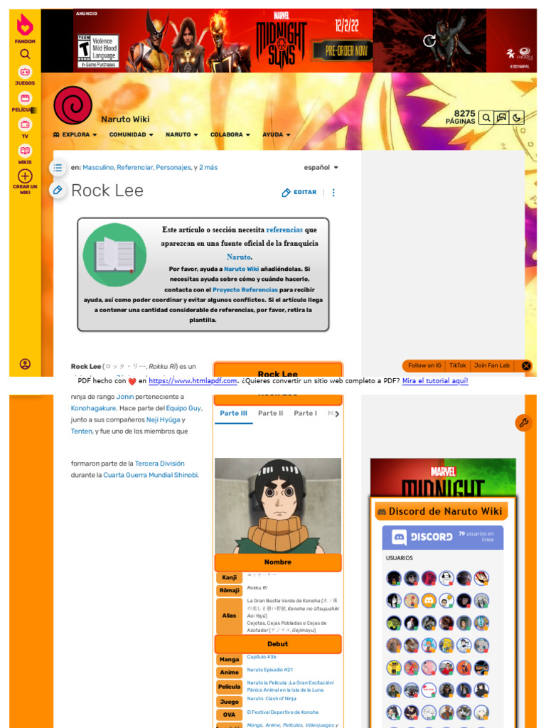 Naruto Fandom Com Es Wiki Rock Lee | PDF