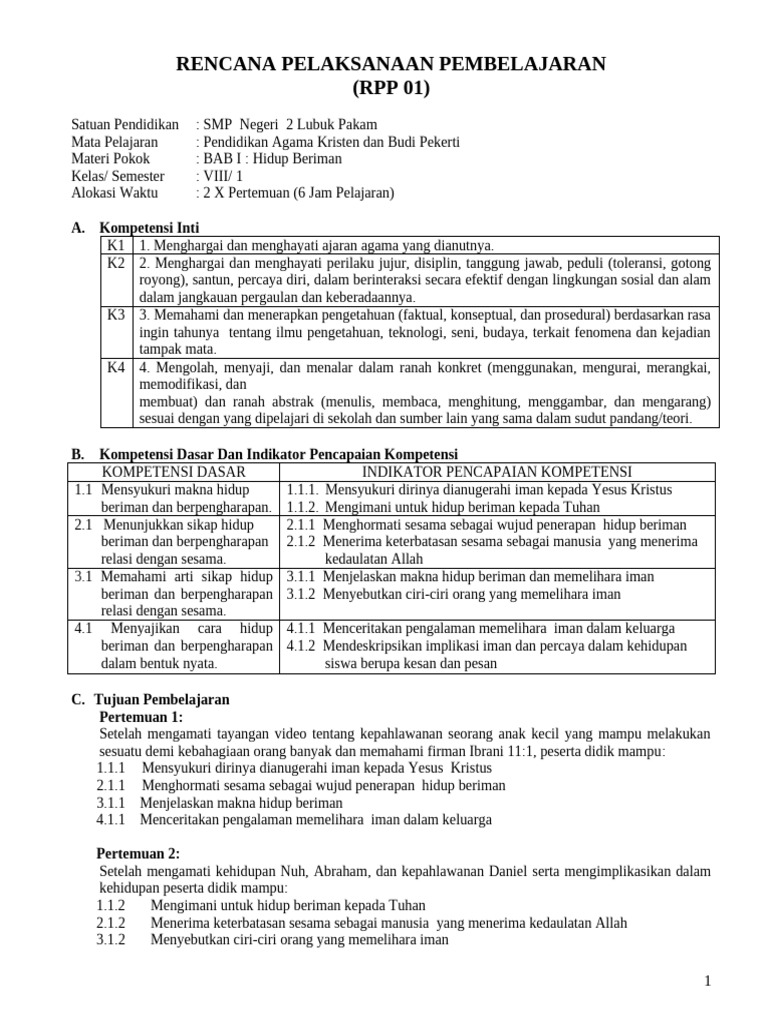 RPP No 1 - Klas VIII - OK-1 | PDF