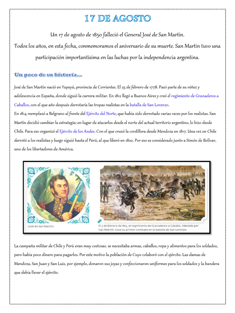 17 DE AGOSTO Gral José de San Martín. | PDF
