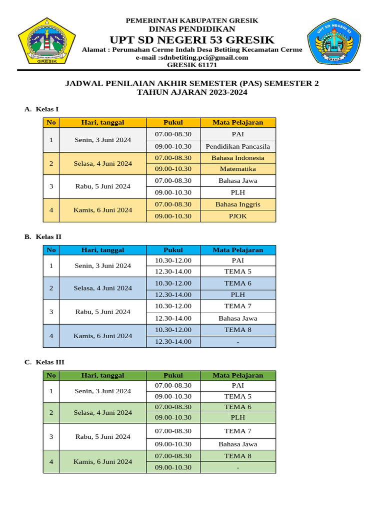Jadwal Pas 2 2023-2024 | PDF