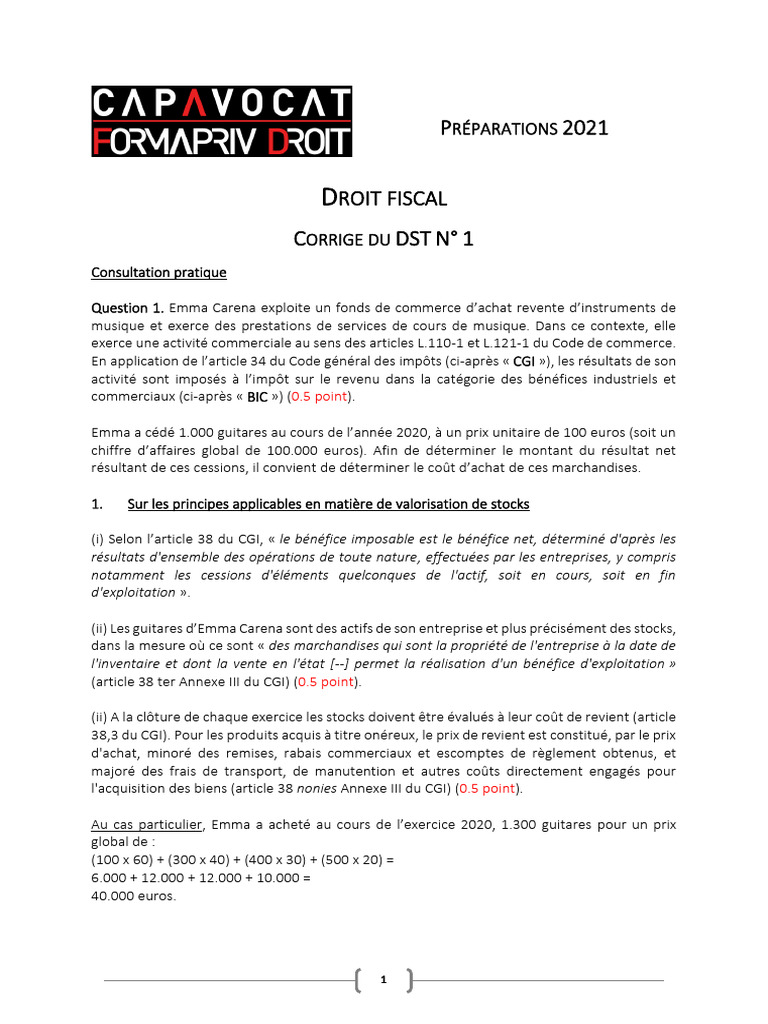 Corrigé DST 1 PRÉ ESTIVAL | PDF