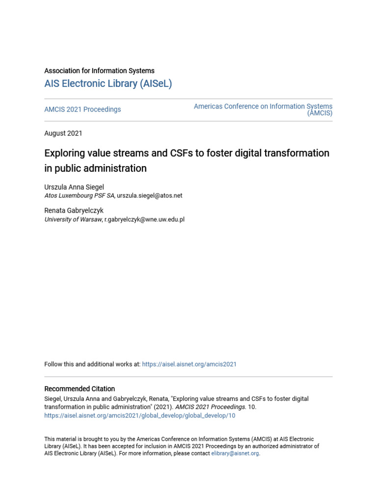 Exploring value streams and CSFs to foster digital transformation | PDF