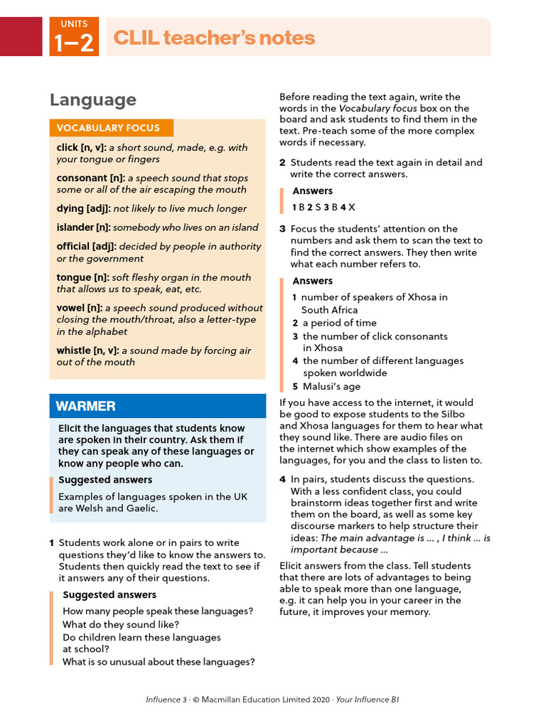 L3 B1 CLIL U1 2 Teacher S Notes | PDF