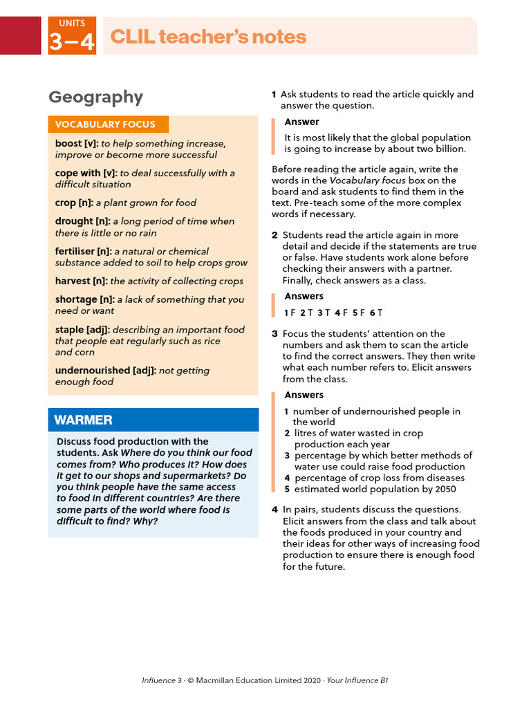 L3 B1 CLIL U3 4 Teacher S Notes | PDF