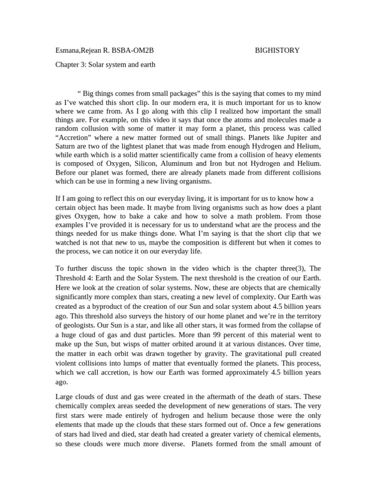 Chapter 3: Solar System and Earth | PDF | Formation And Evolution Of ...