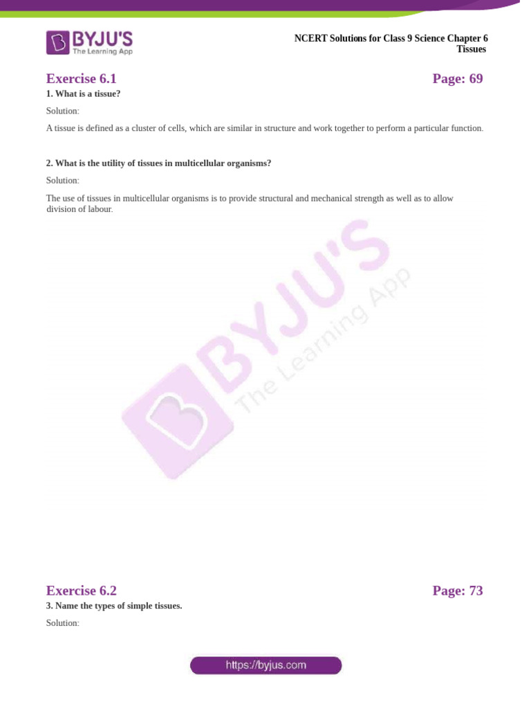 Ncert Solutions For Class 9 March 28 Science Chapter 6 Tissues Compressed | PDF
