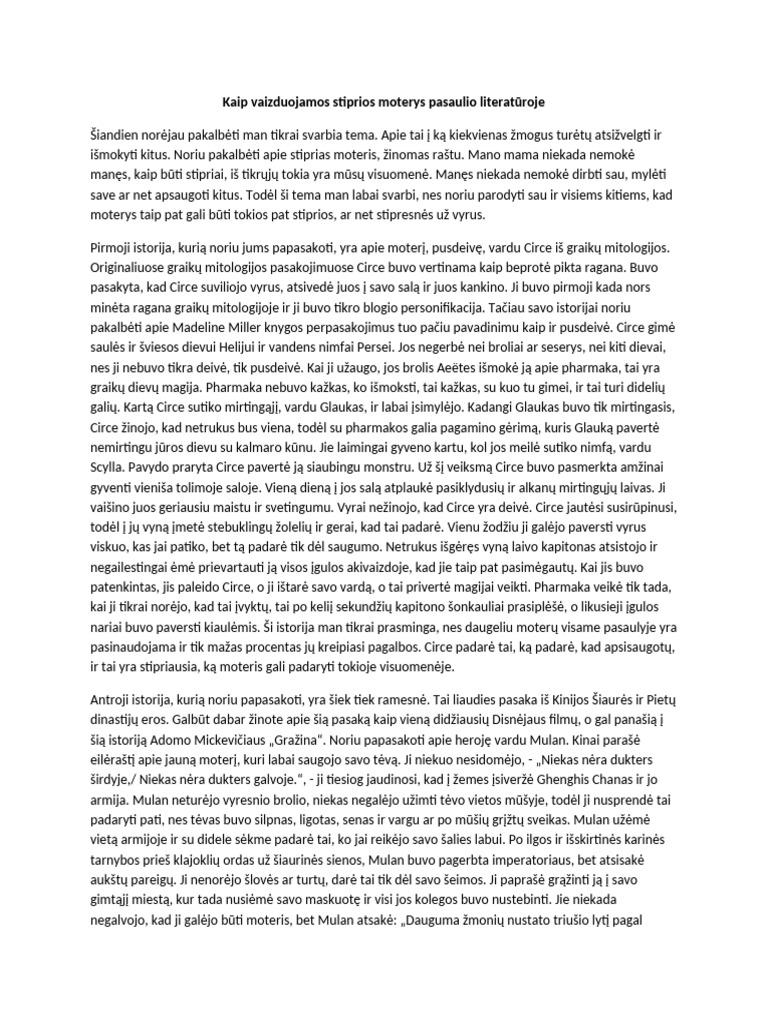 Kaip Vaizduojamos Stiprios Moterys Pasaulio Literatūroje | PDF