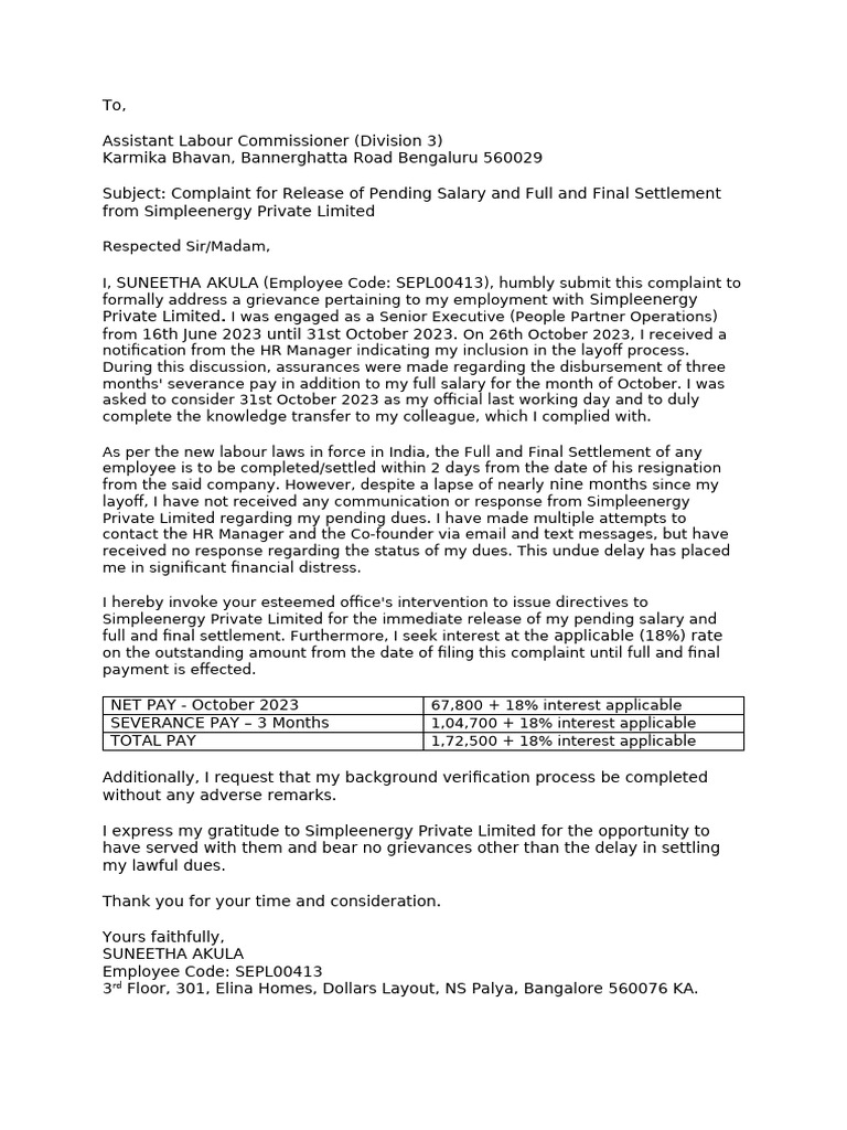 Letter LabourDept | PDF | Salary | Labor Relations