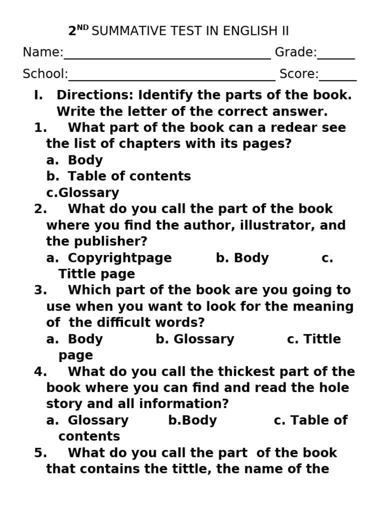 2ND Summative Test in English Ii | PDF