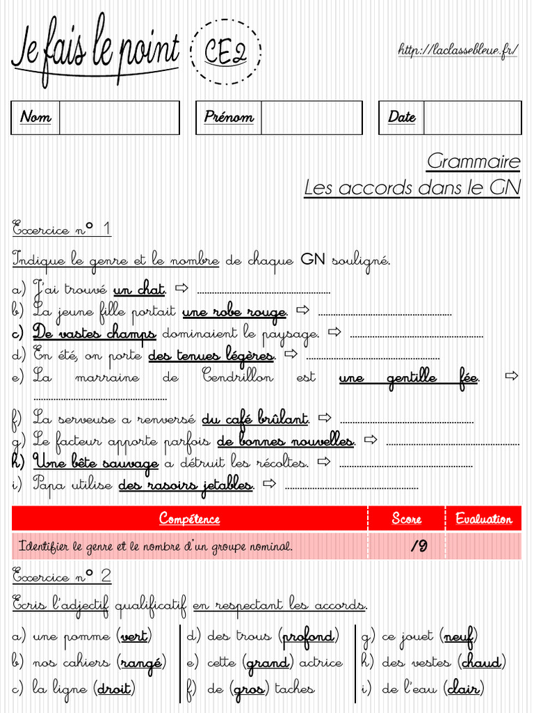 Les Accords Dans Le GN CE2 | PDF