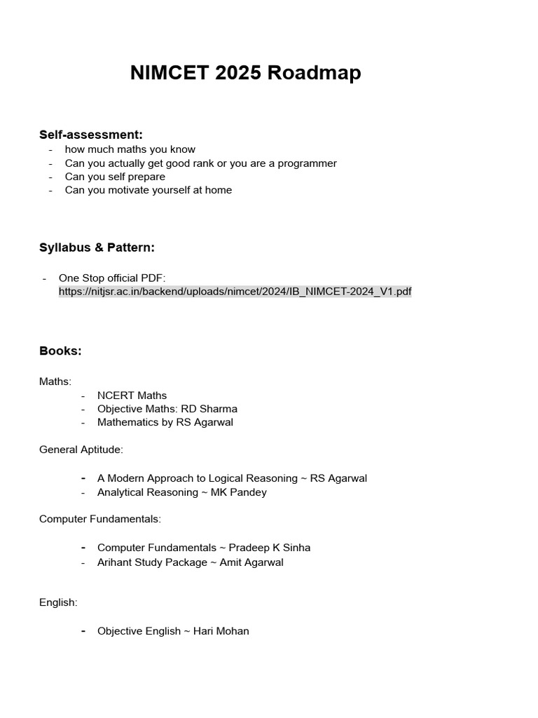 Nimcet 2025 Roadmap | PDF