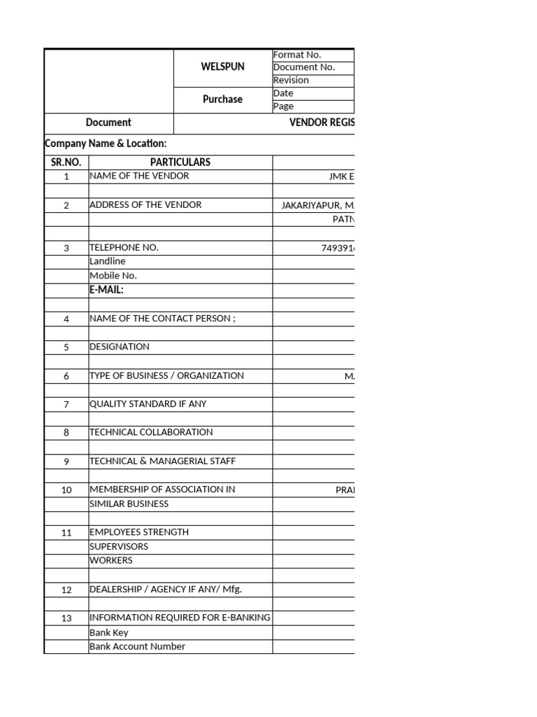 SAP Vendor Creation Form | PDF