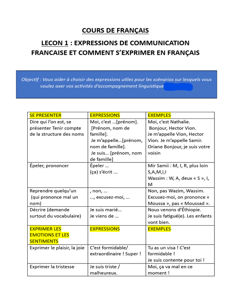 Expressions de Communication Française | PDF