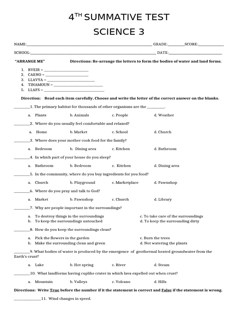 4TH Summative Test Science 3 | PDF