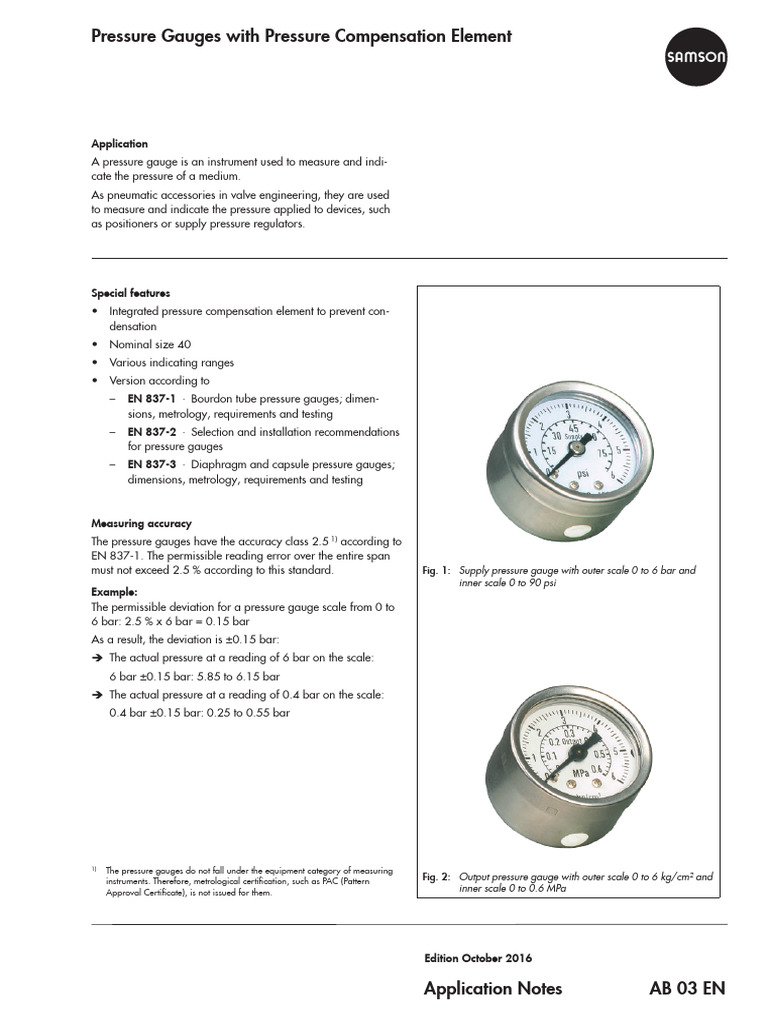 Pressure Gauges With Pressure Compensation Element: Application | PDF