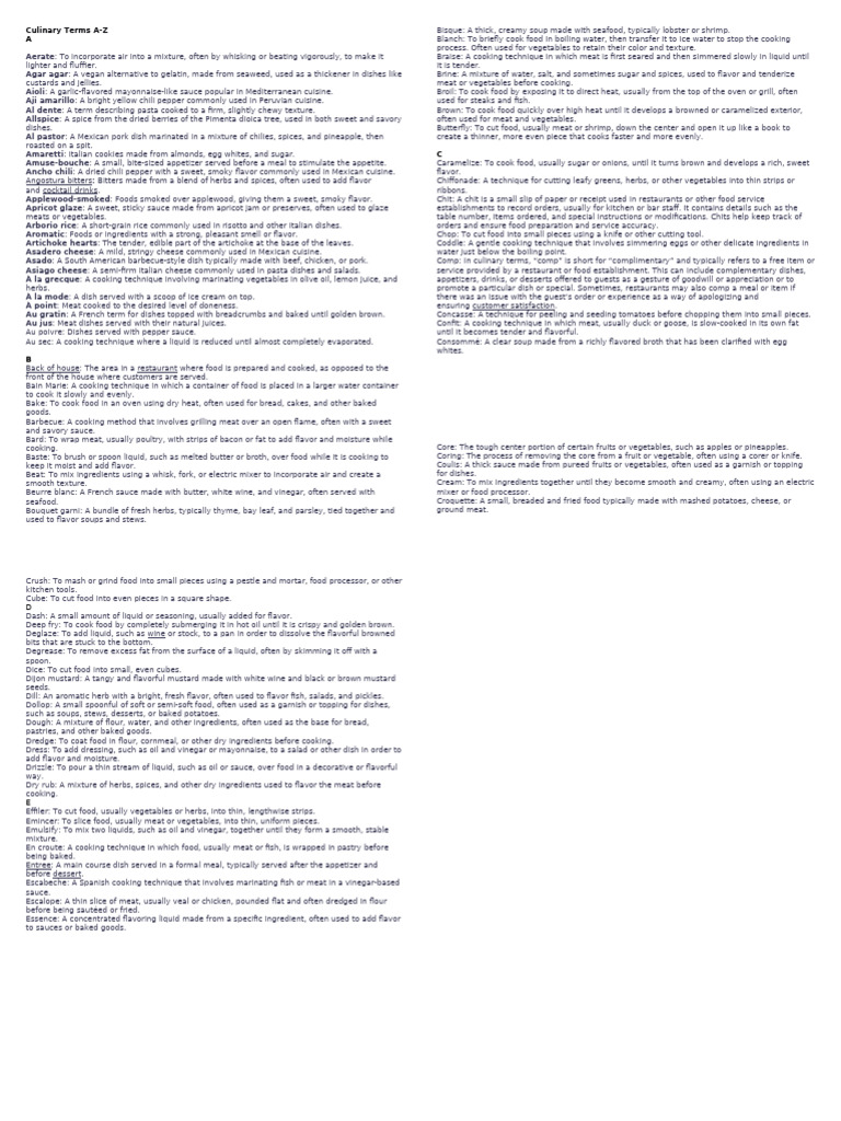 Culinary Terms A | PDF | Cooking | Breads